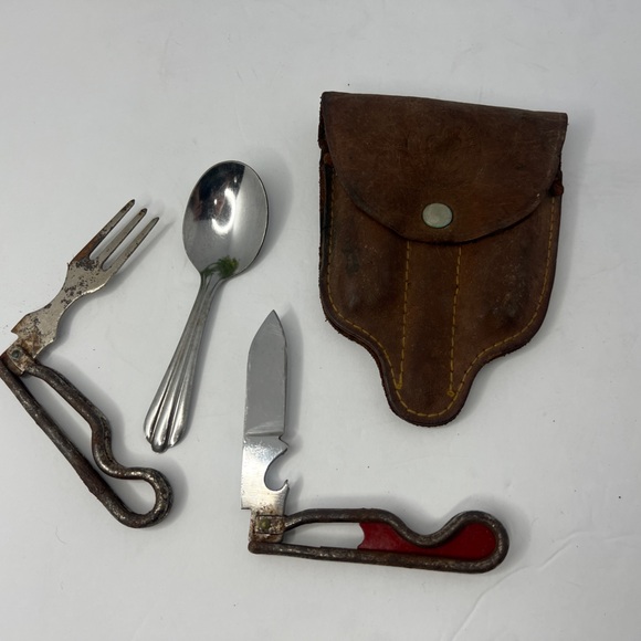 Other | Vintage Boy Scouts Mess Kit Includes Spoon Fork Knife Leather ...